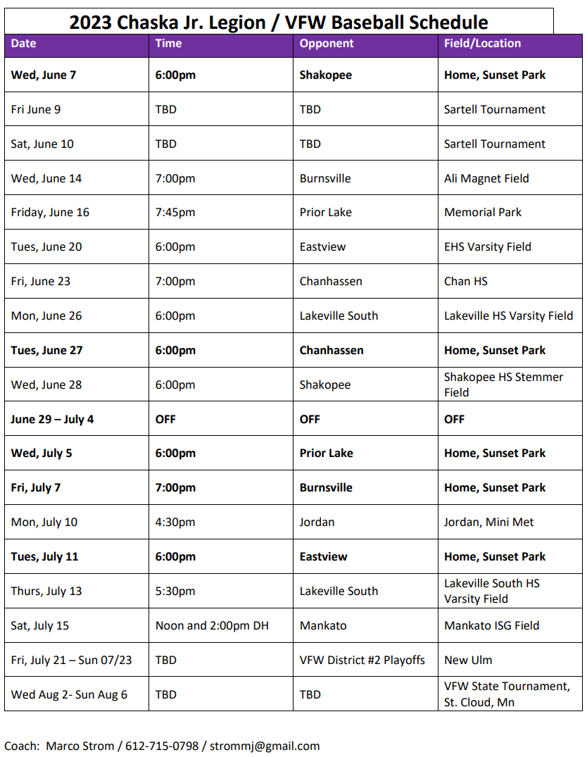 VFW Baseball - Chaska VFW Post 1791